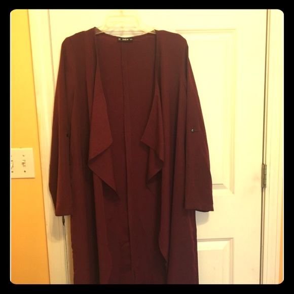 SHEIN | Jackets & Coats | Nwot Shein Maroon Cascading Duster Medium ...